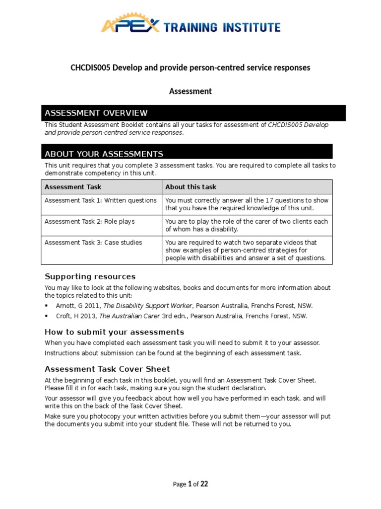 CHCDIS005 Develop and Provide Person Centred Service Responses Complete ...
