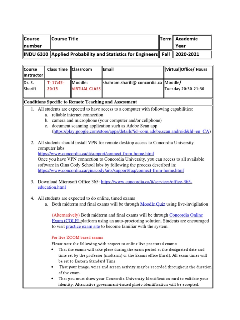 COMMON_COURSE_OUTLINE-6310 - Concordia University | PDF | Statistics