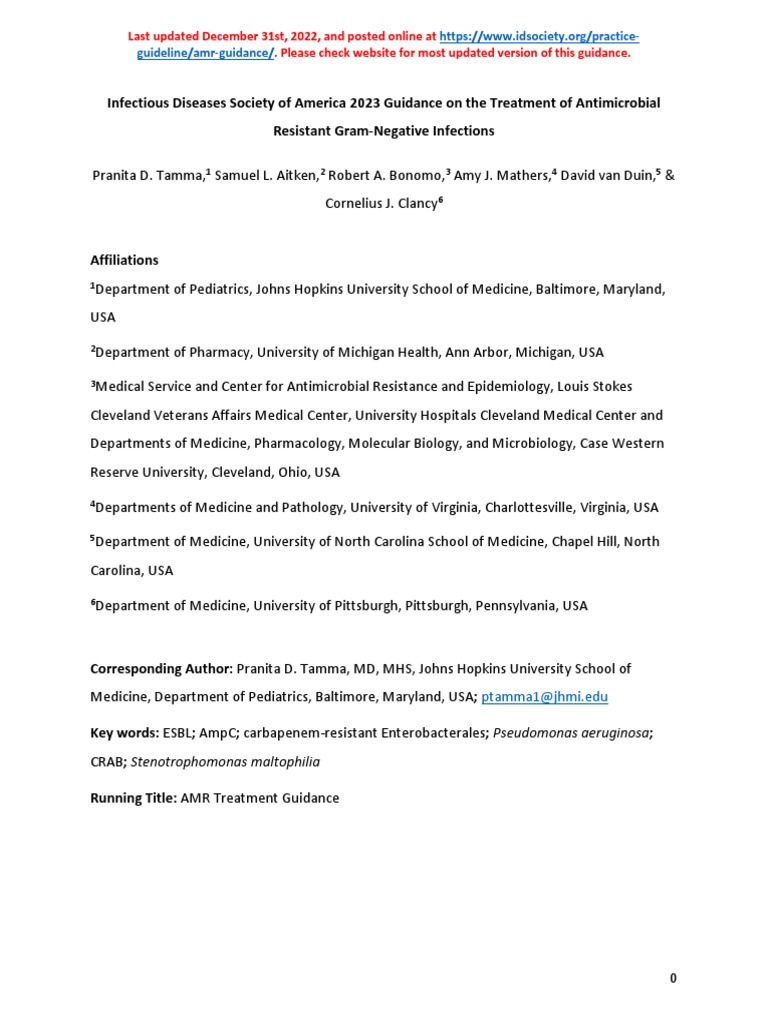 Idsa Amr Guidance v3.0 | PDF | Beta Lactamase | Urinary Tract Infection
