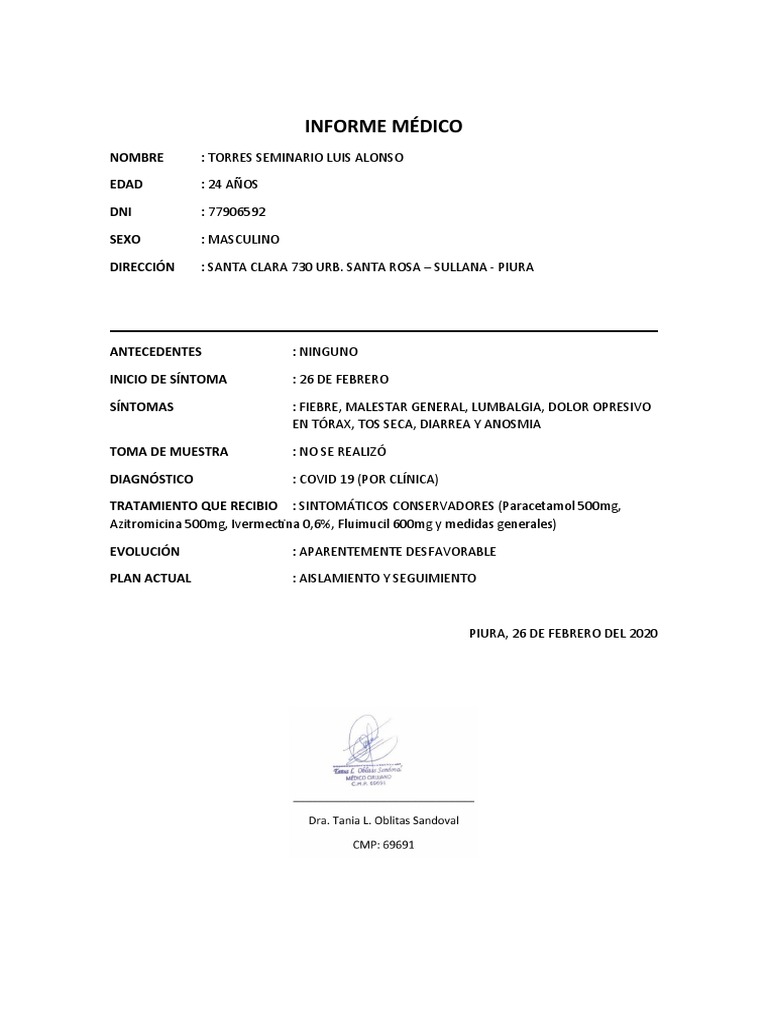 Informe Médico de COVID-19 | PDF