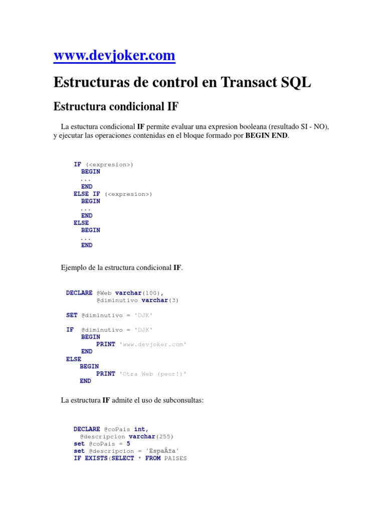 Estructuras de Control en SQL 2 | PDF | SQL | Programación de computadoras