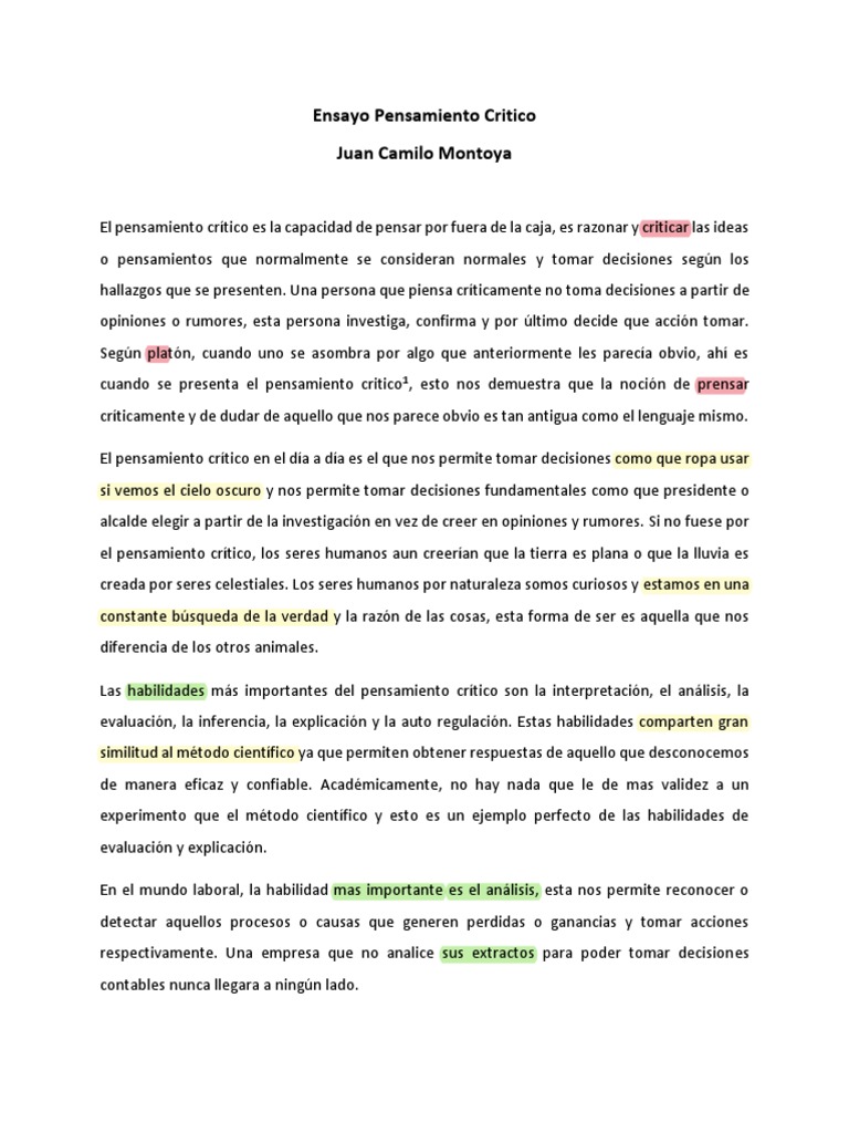 Pensamiento Critico - Juan Camilo Montoya | PDF