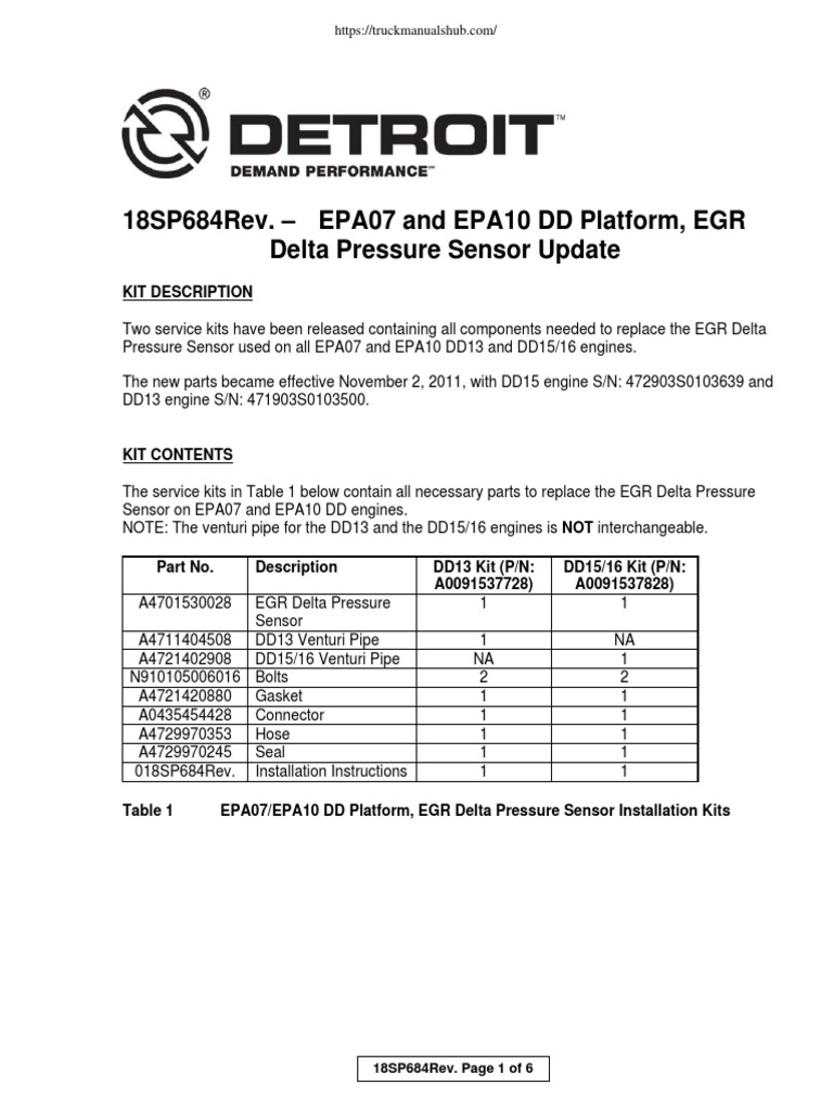 Detroit Diesel DD15 - EPA07 and EPA10 DD Platform, EGR Delta Pressure ...