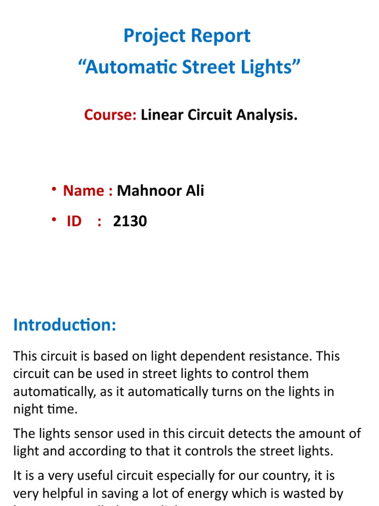 Project Report "Automatic Street Lights": Course | PDF