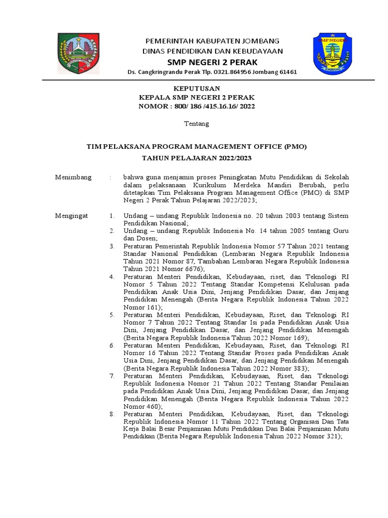 SK Tim PMO Sekolah 2223 | PDF