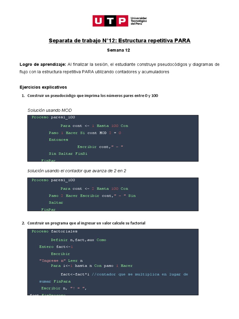 S12.s1 - Estructura Repetitiva PARA | PDF