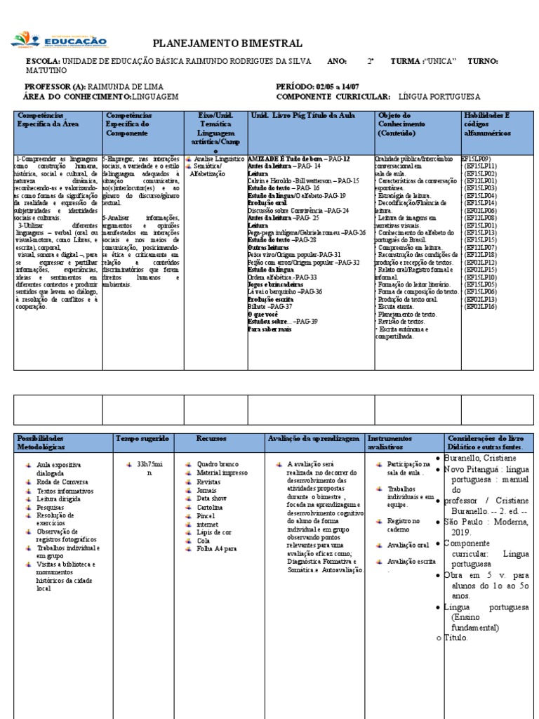 Planejamento 2° Bimestre - 2° Ano | PDF