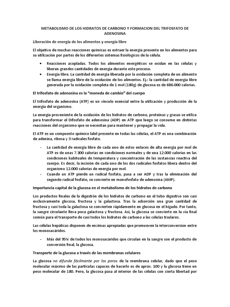 Metabolismo de Los Hidratos de Carboo y Formacion Del Trifosfato de ...