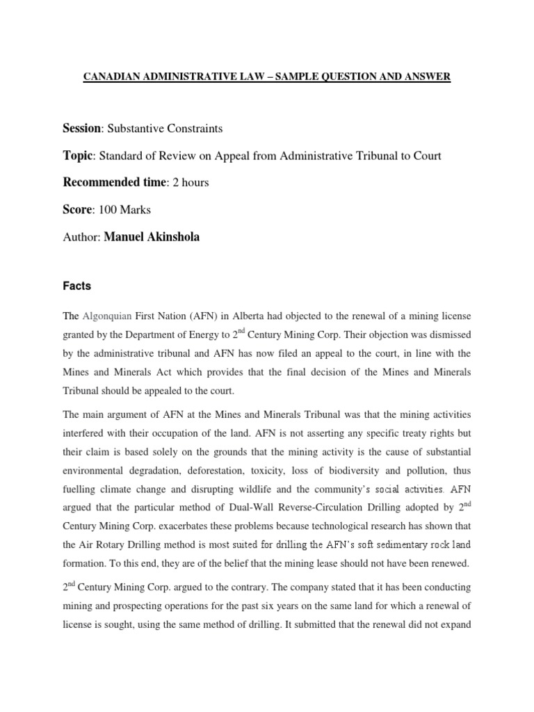 Standard of Review On Appeal From Administrative Tribunal To Court ... Standard of Review On Appeal From Administrative Tribunal To Court ...