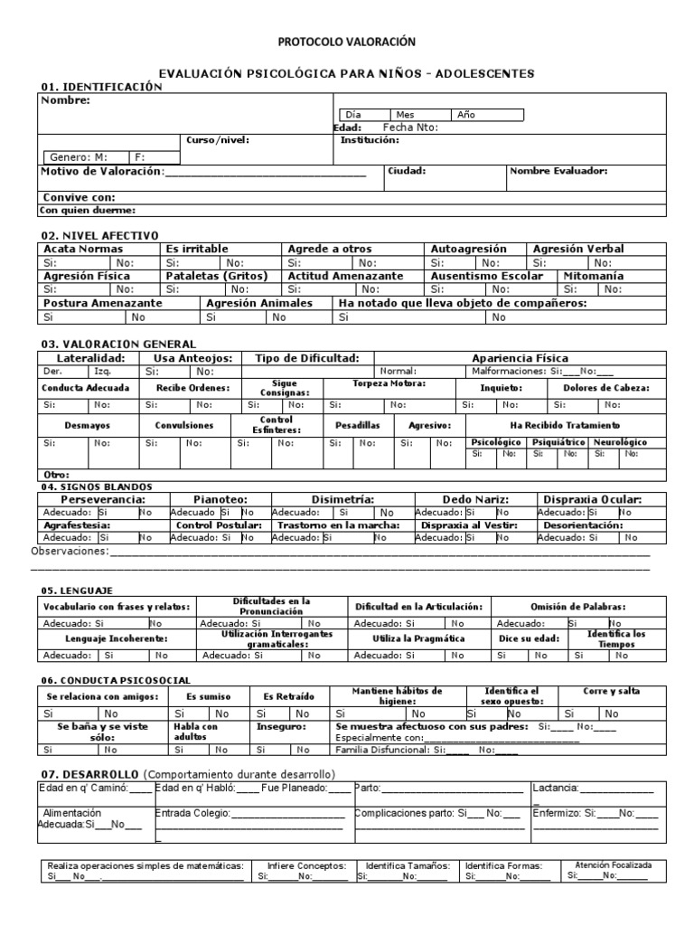 Protocolo Eval - Integral, Cognitiva-Niños - Ancianos | PDF | Memoria | Demencia