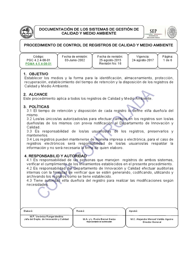 PGC-4.2.4-08-01 Control de Registros | PDF