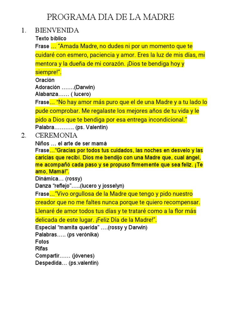 Programa Dia de La Madre | PDF