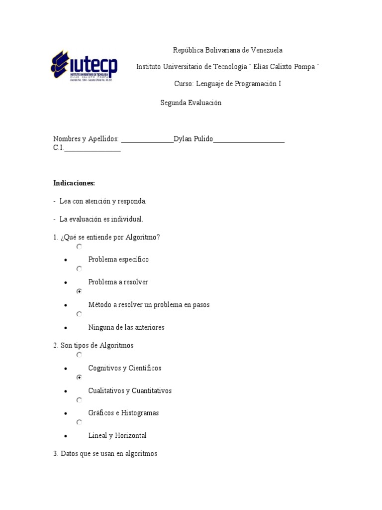 Evaluación #2 ALGORITMOS | PDF