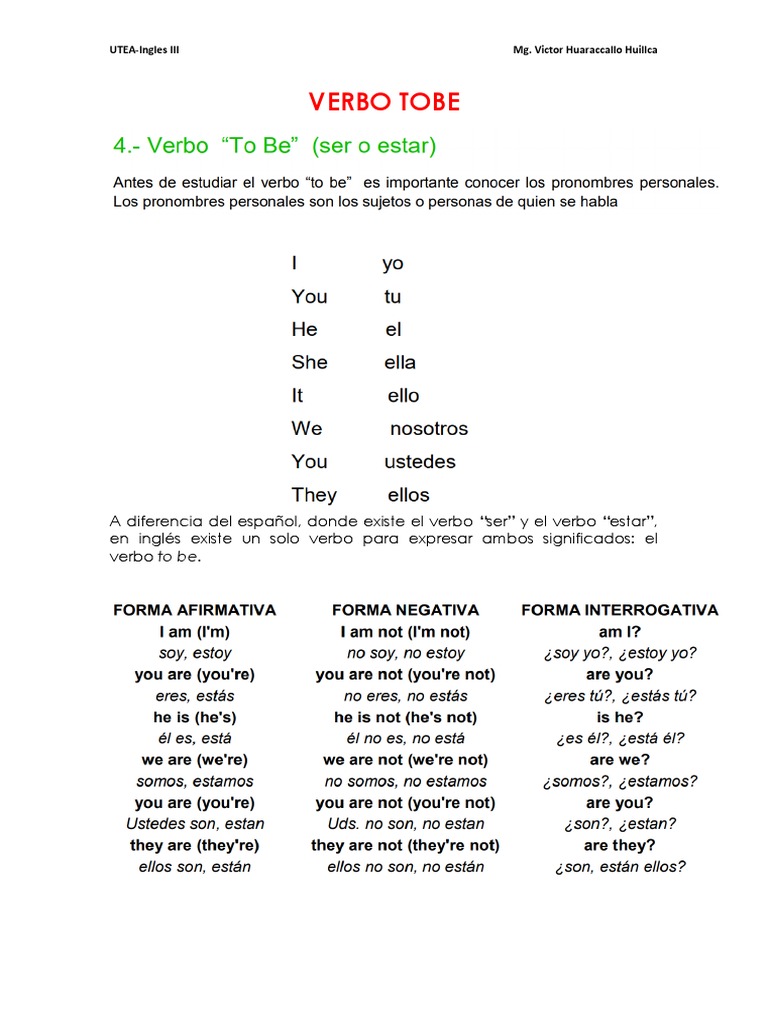 Verbo To Be en Inglés: Ejemplos y Uso | PDF