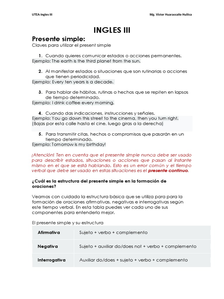 Guía del Presente Simple en Inglés | PDF | Verbo | Semántica