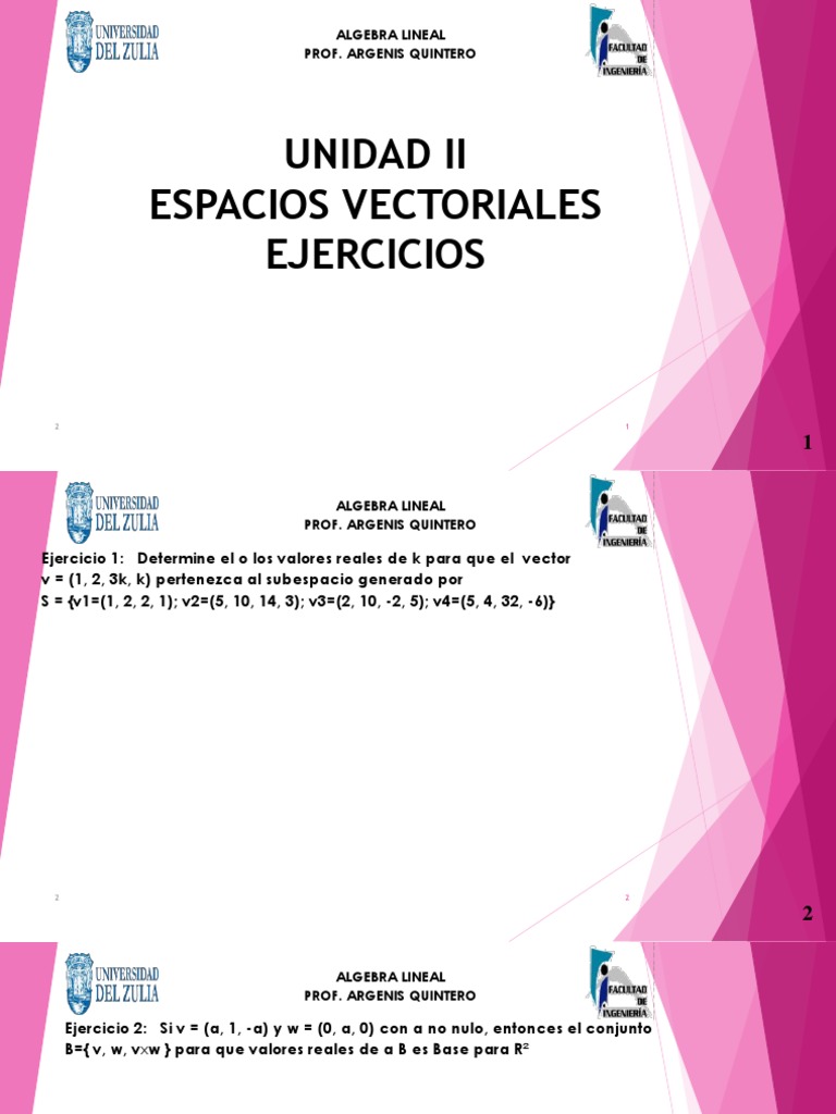 Algebra Lineal Clase 7 Espacios Vectoriales Ejercicios Pdf