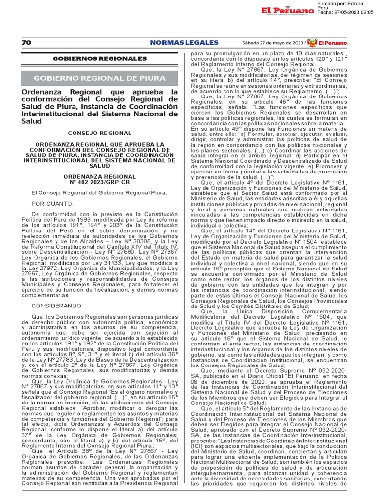 Ordenanza Regional Que Aprueba La Conformacion Del Consejo R Ordenanza No 482 2023grp CR 2181096 ...