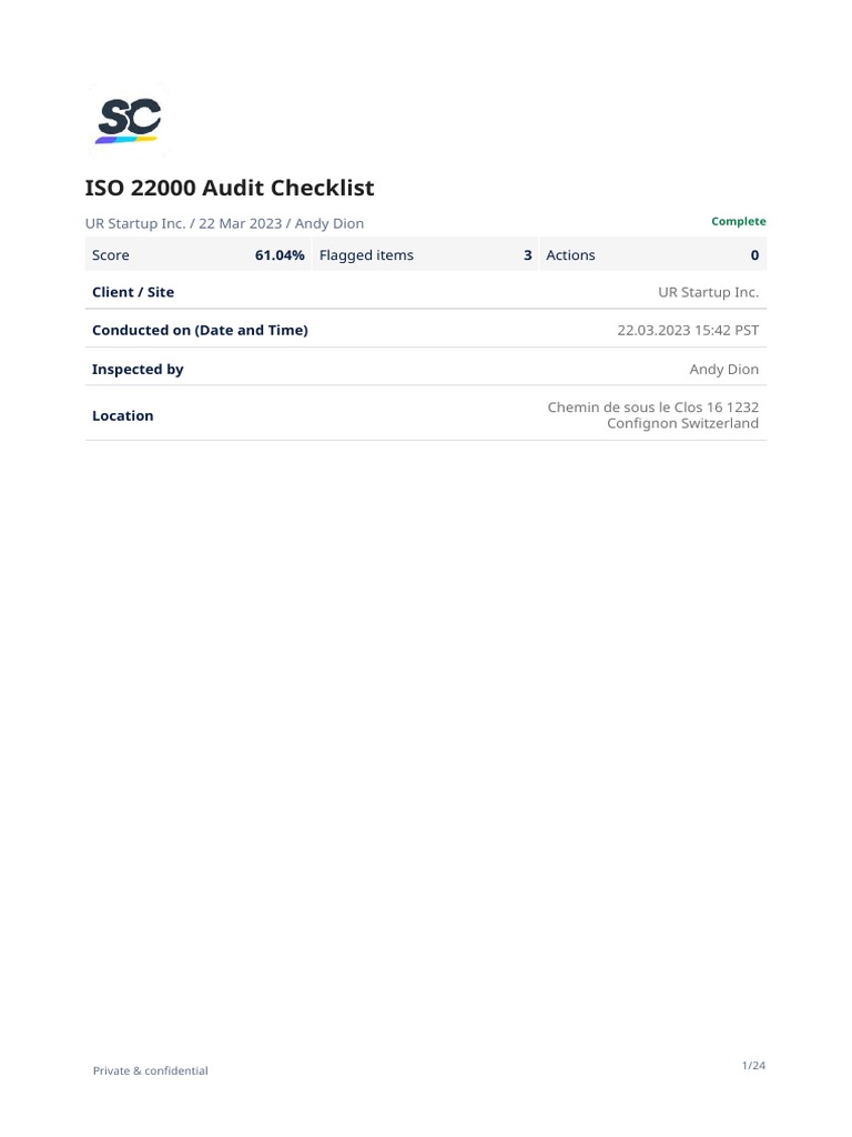 ISO 22000 Checklist Sample PDF Report | PDF | Audit | Food Safety