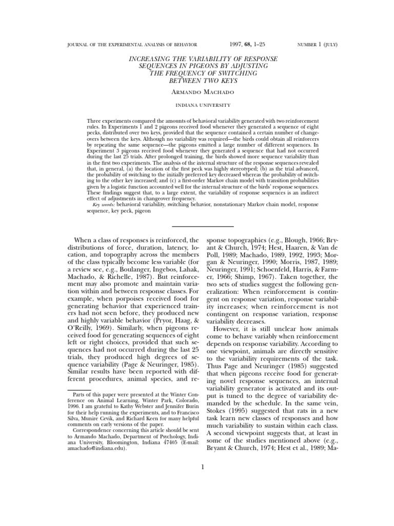 Machado (1997) Increasing The Variability of Response Sequences in ... Machado (1997) Increasing The Variability of Response Sequences in ...