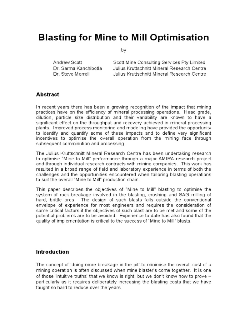 Blasting For Mine To Mill Optimisation | PDF
