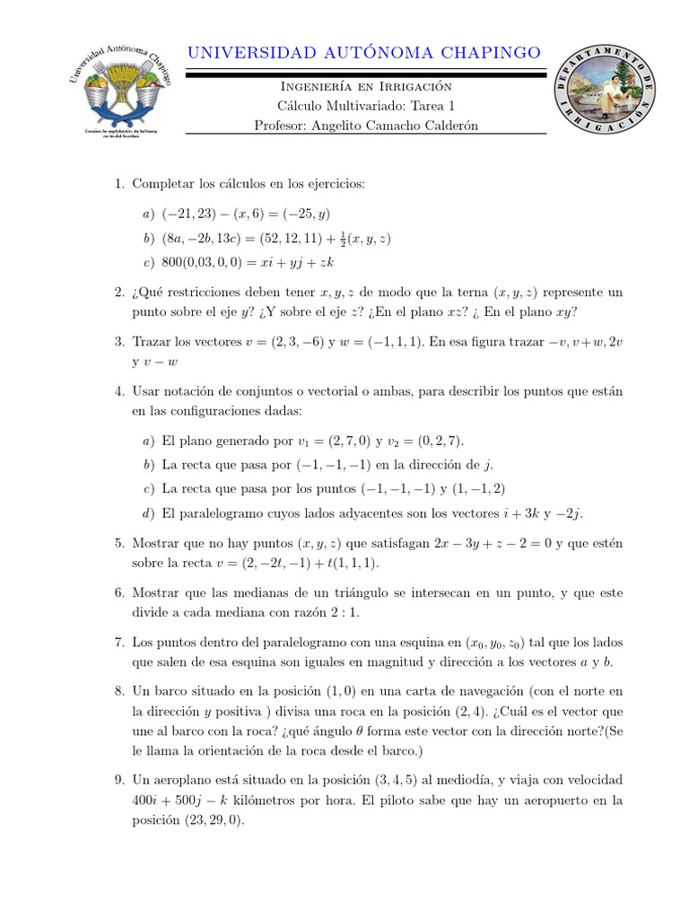 Cálculo Multivariado Tarea | PDF | Vector Euclidiano | Geometria plana)
