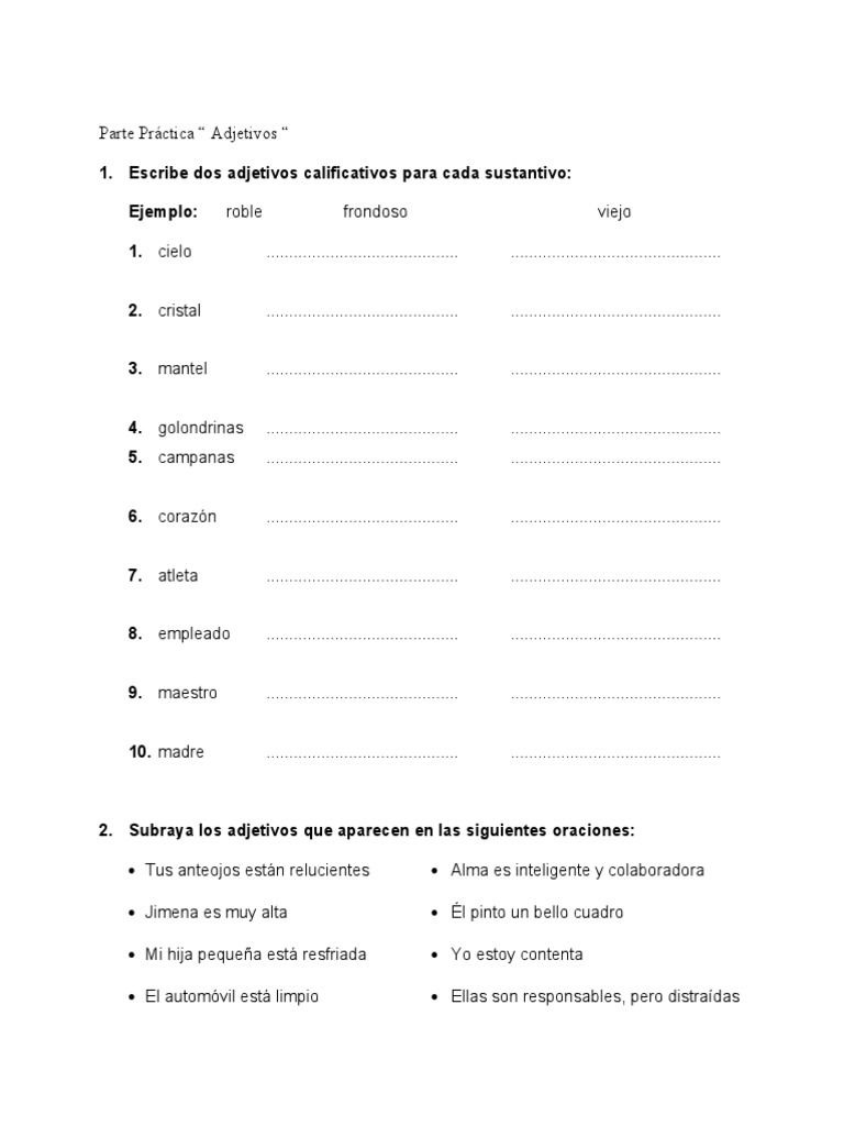 Ejercicios de Adjetivos Calificativos | PDF | Adjetivo