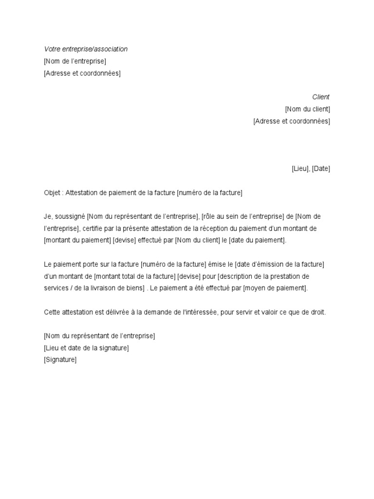 FR Modele D Attestation de Paiement D Une Facture | PDF