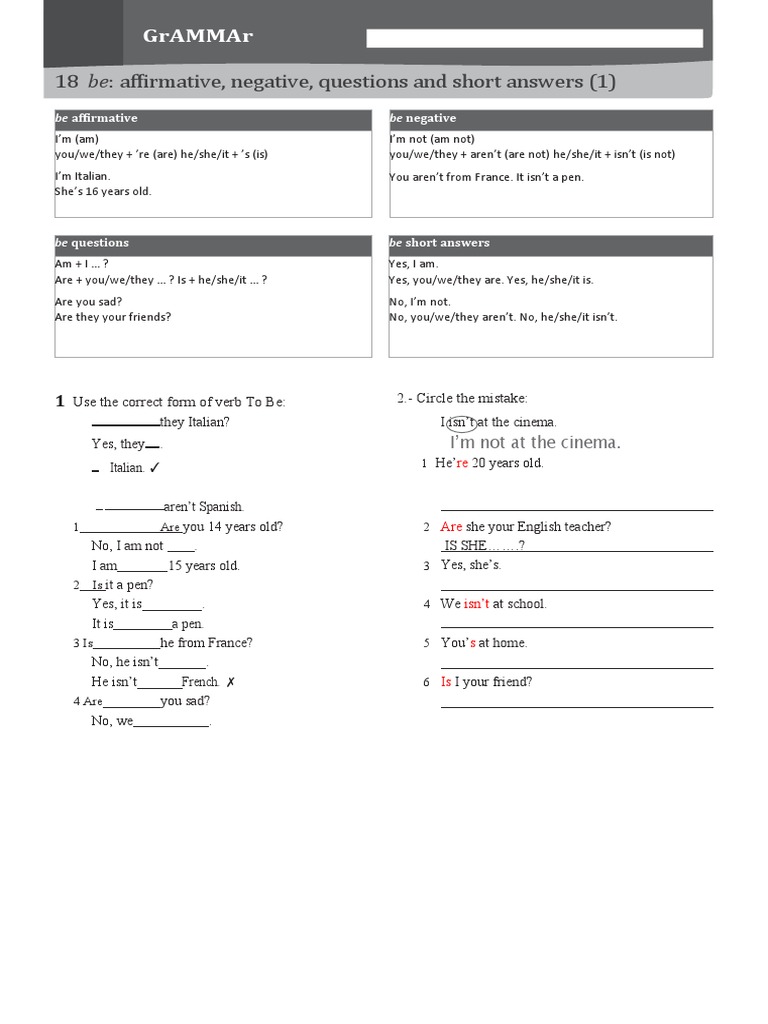 Verb To Be Exercises | PDF | Question | Semantic Units
