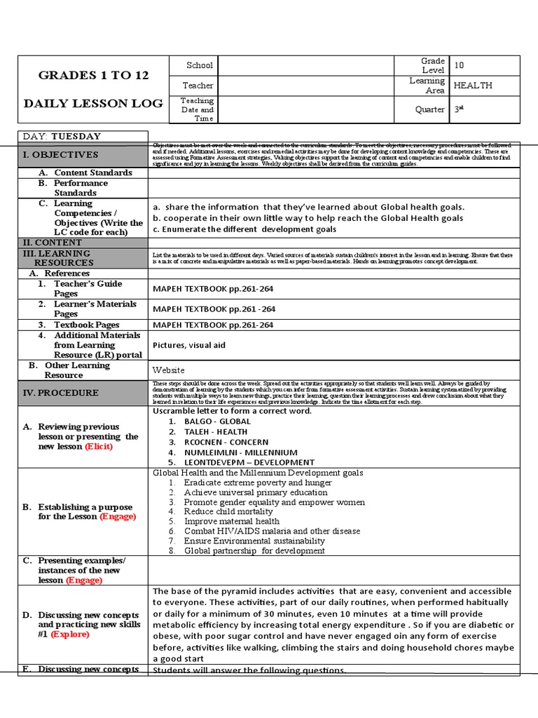 DLL 3rd Qtr. HEALTH. Week 4 | PDF | Learning | Teachers