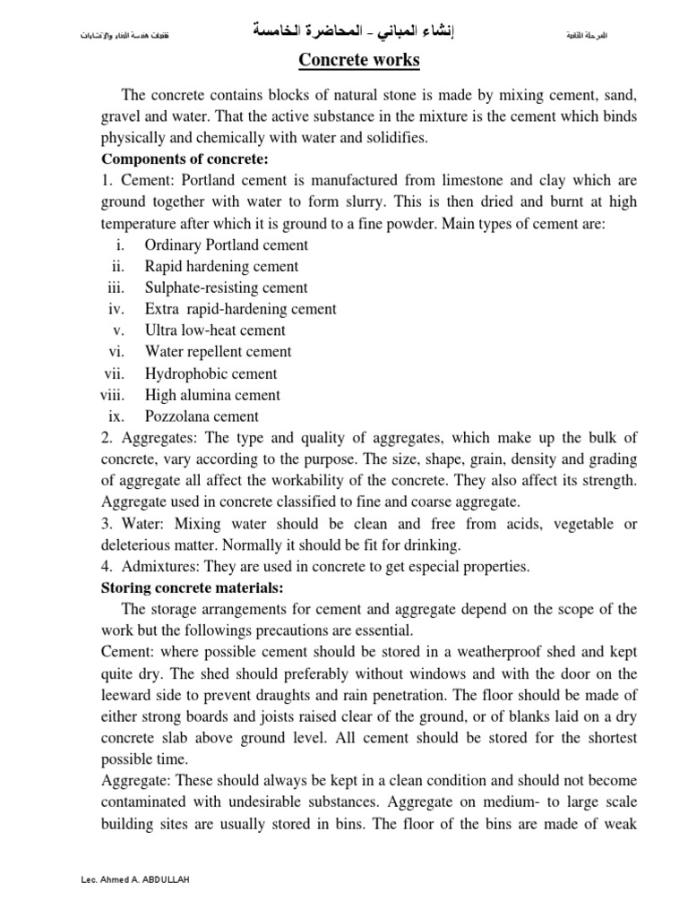 Lecture 5 Concrete Works | PDF