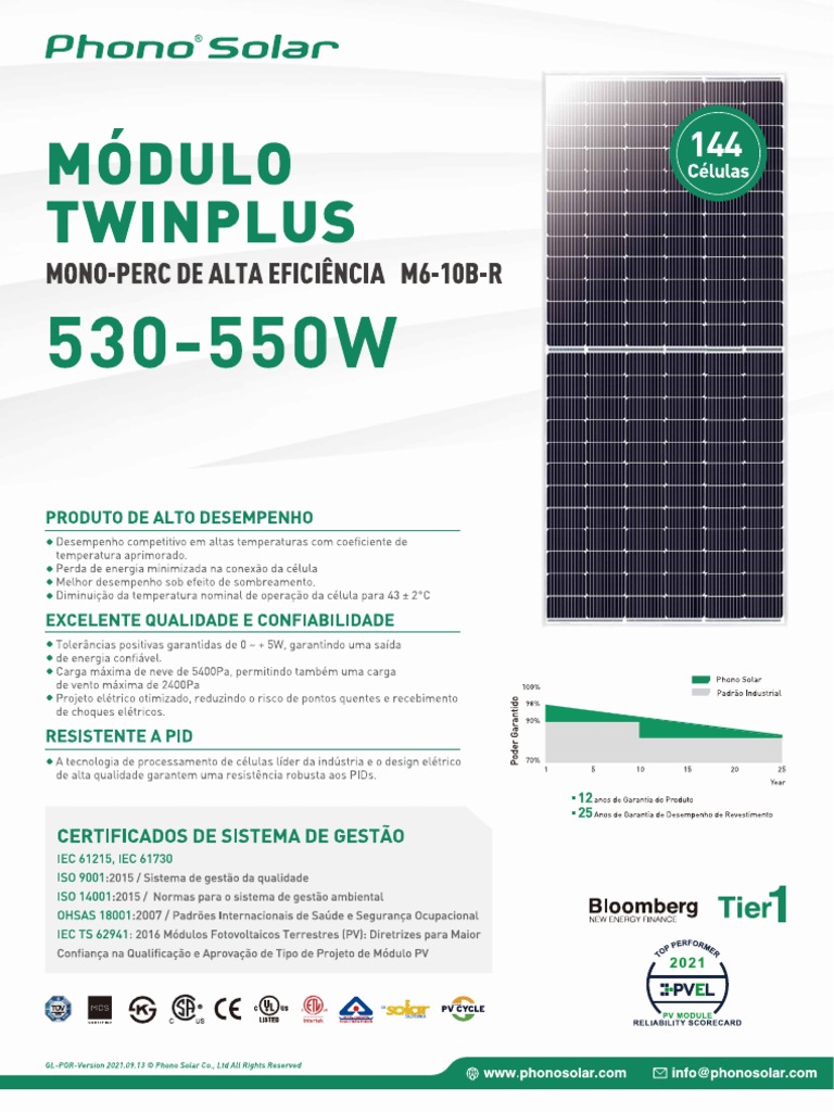 Folha de Dados - Módulo Fotovoltaico | PDF
