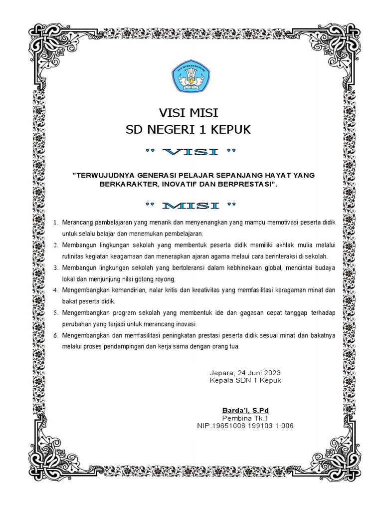 Visi Misi SDN I Kepuk 2022 | PDF