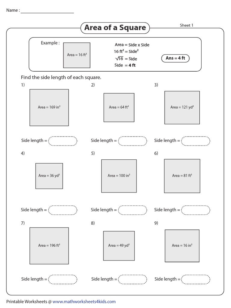 Find Side Square Area | PDF