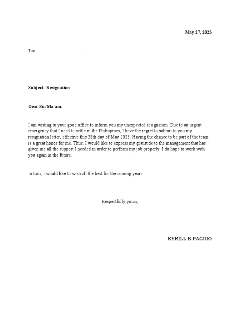 Sample Resignation Letter | PDF
