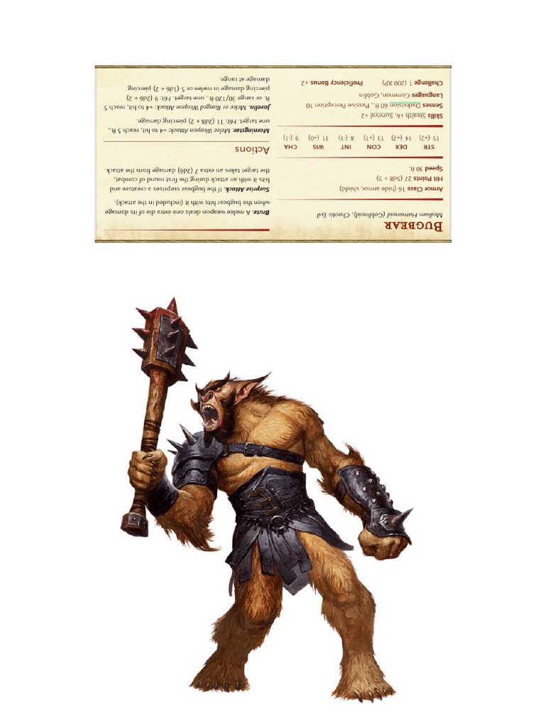 Bugbear Stat Block For DM Screen | PDF