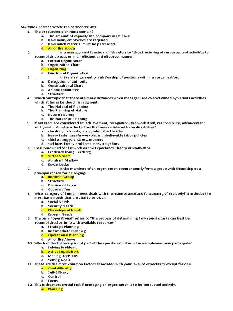 Management Reviewer With Answer | PDF | Leadership | Goal