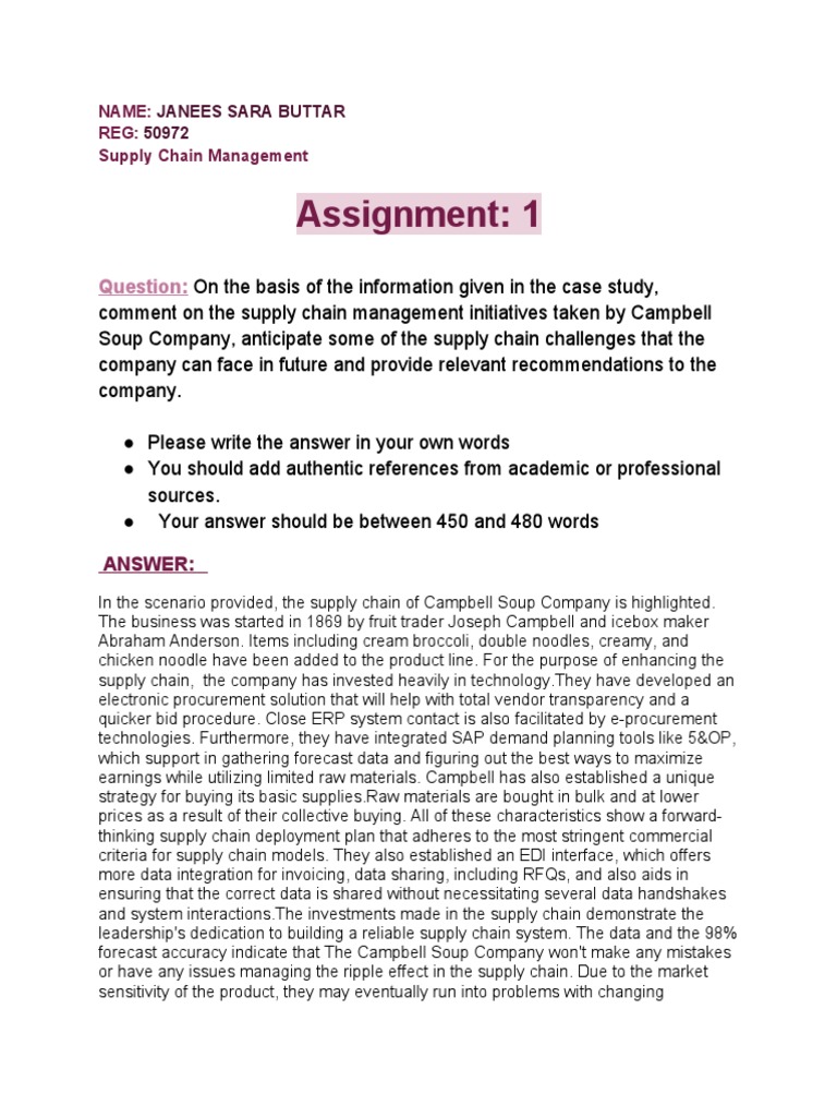 Assignment 1 Supply Chain Management | PDF | Supply Chain | Supply Chain Management
