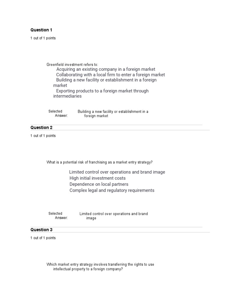 Market Entry Strategies Quiz | PDF