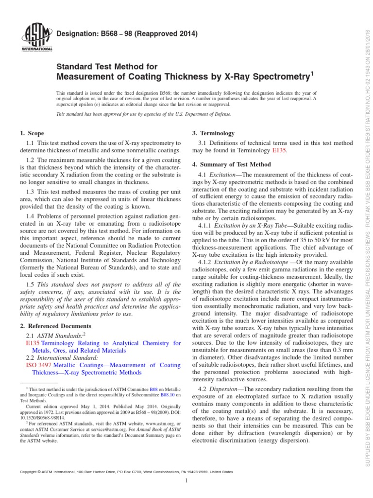 ASTM B568 2014CoatingX Ray | Download Free PDF | X Ray | Radiation