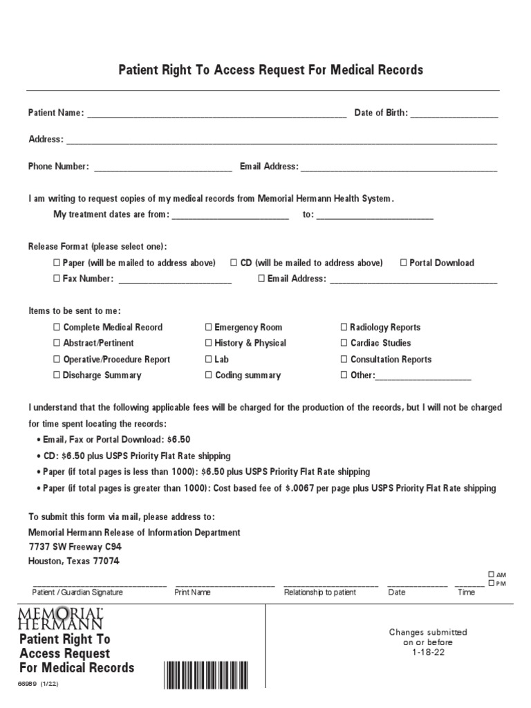 Medical Records Access Request Form | PDF | Medical Record | United ...
