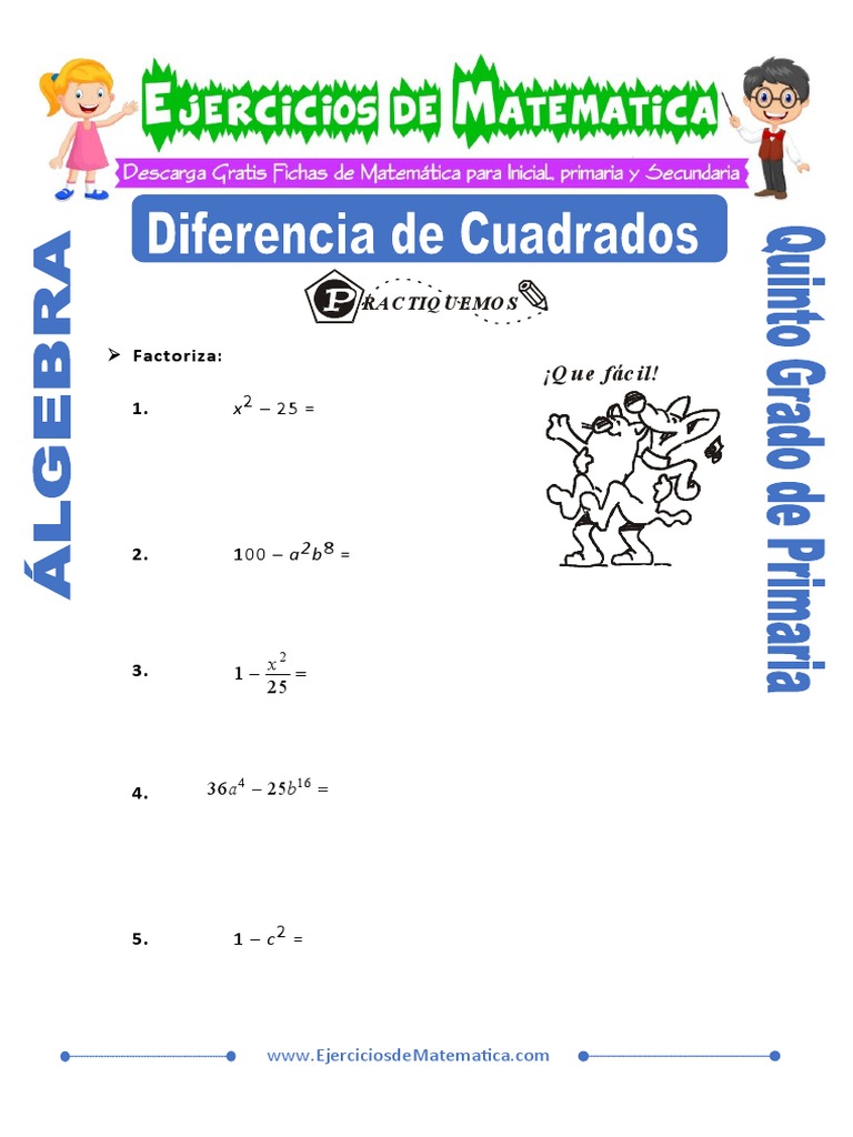 Actividades de Diferencia de Cuadrados para Quinto de Primaria | PDF