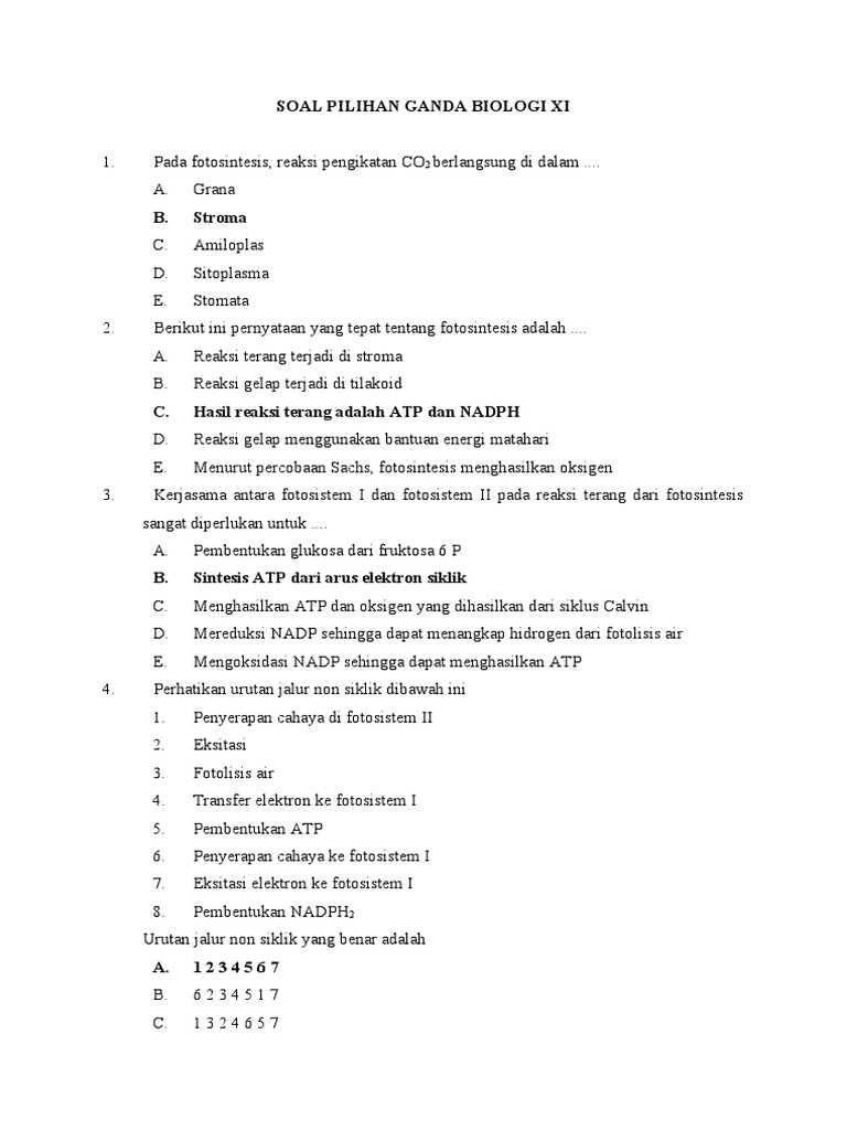 Soal Pilihan Ganda Biologi Xi | PDF