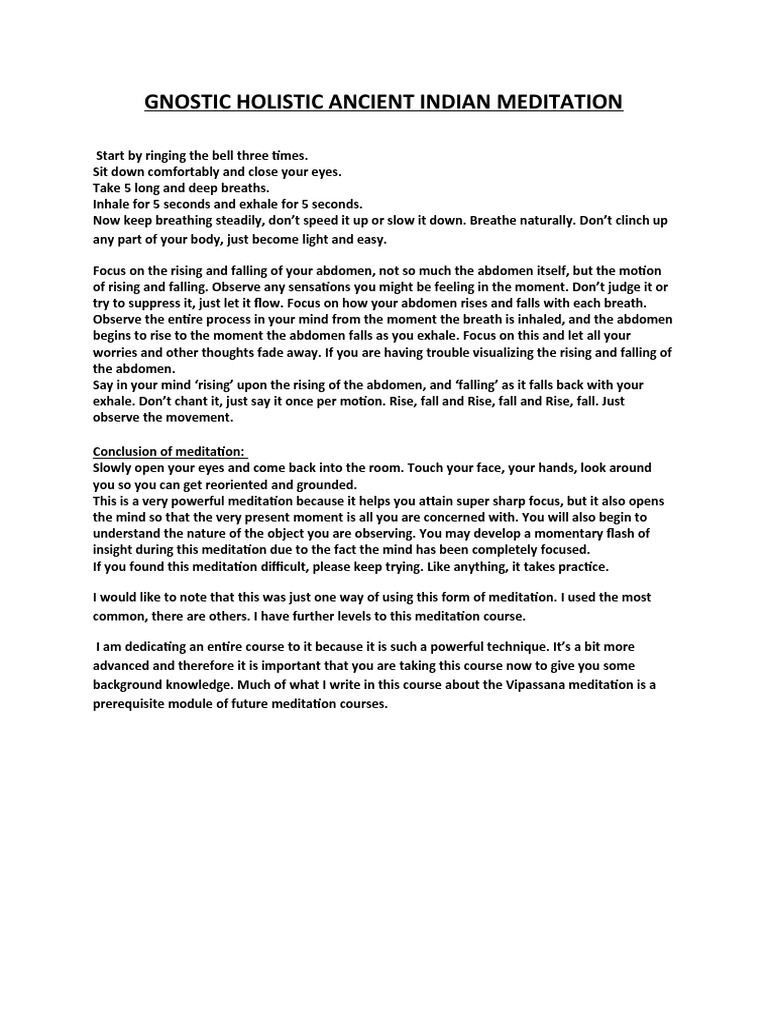Gnostic Holistic Ancient Indian Meditation | PDF | Self-Improvement