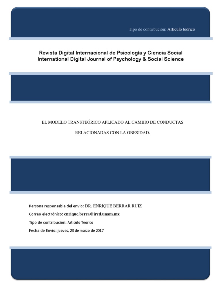 El Modelo Transteórico Aplicado Al Cambio de Conductas Relacionadas Con ...