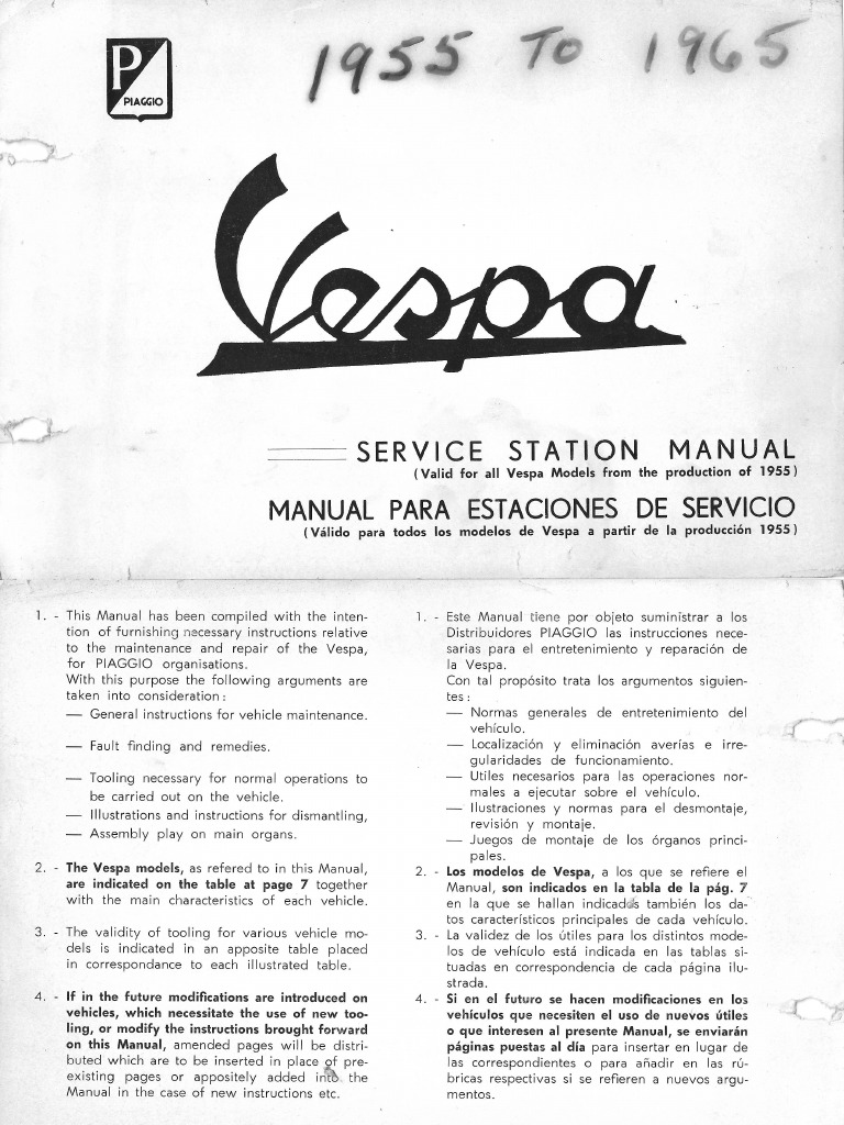 Vespa Service Manual 1955-1965 | PDF