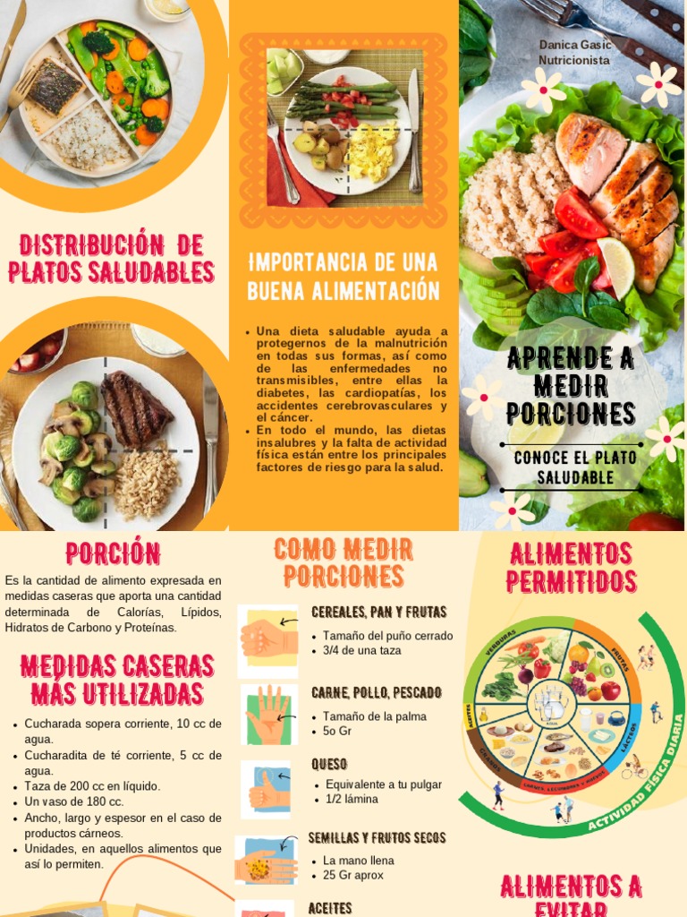 Tríptico aprende a medir porciones y plato saludable | PDF | Alimentos ...
