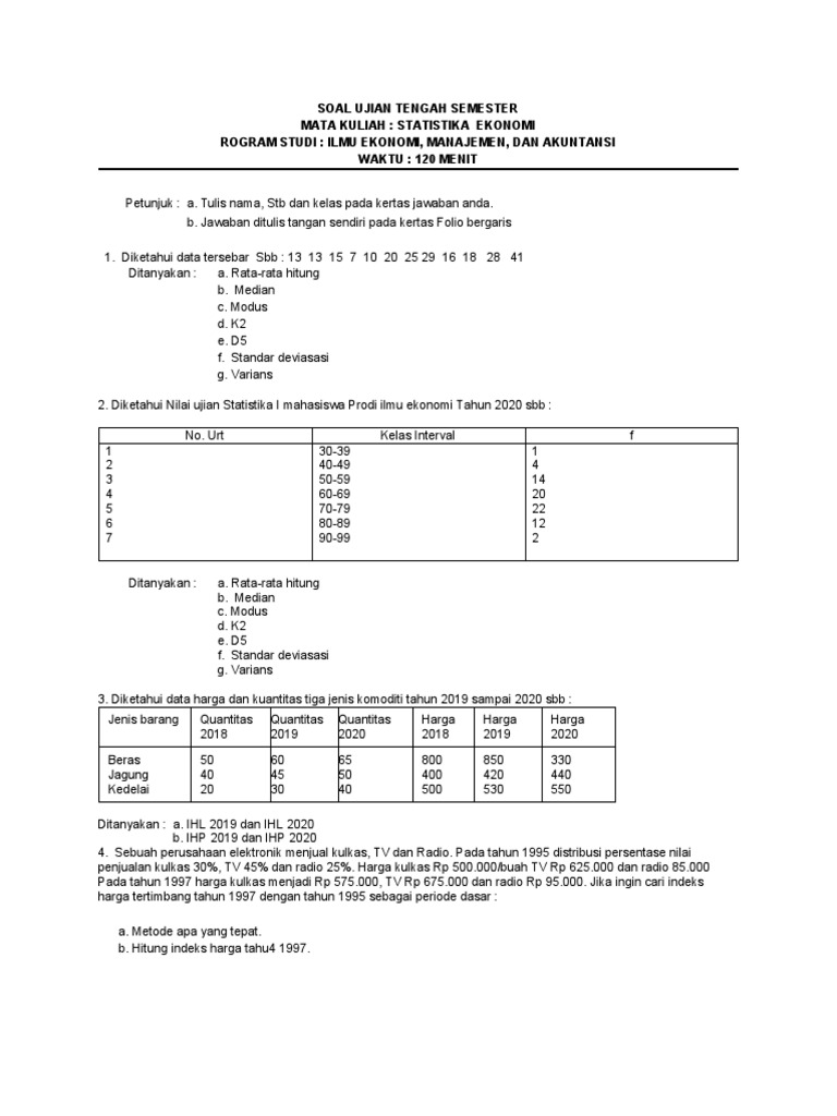 Soal UTS Statistik 1 | PDF