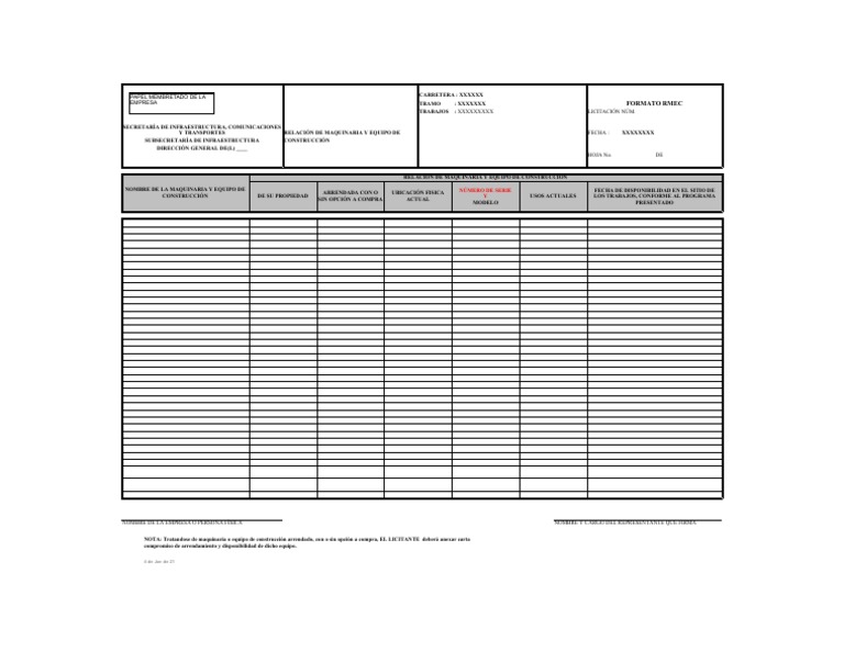 Relación de Maquinaria para RMEC | PDF