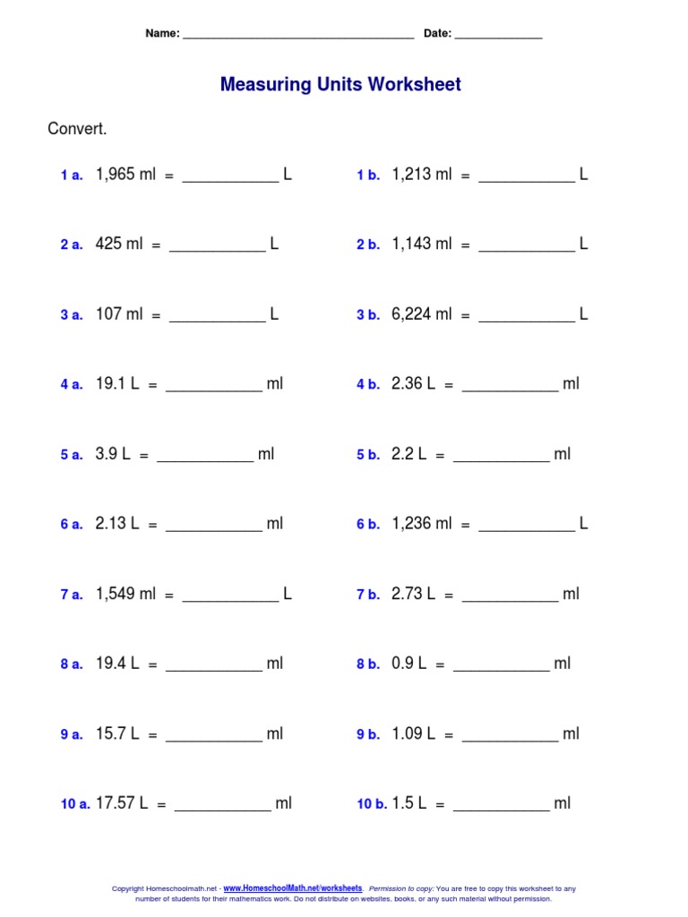 Convert Liters Milliliters Decimals 2 | PDF