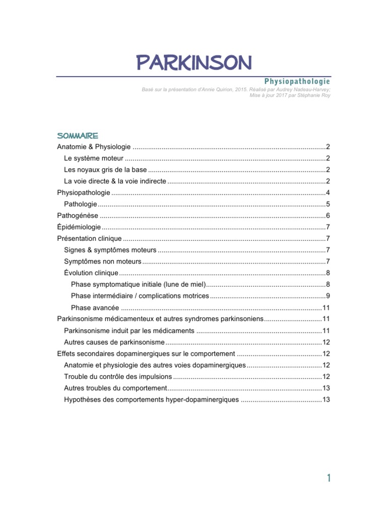 Parkinson - Physiopathologie - ANH | PDF